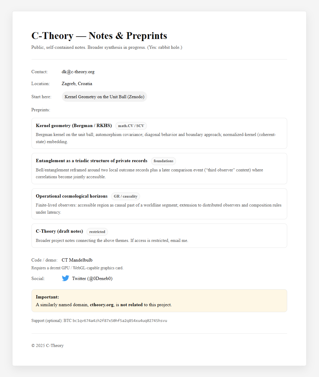 C-Theory - Notes & Preprints